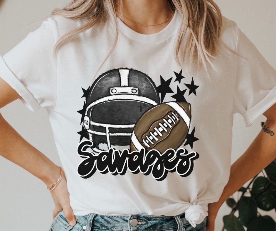 Savages Mascot (stars - black helmet) - DTF – Screen Print Transfers by BEC