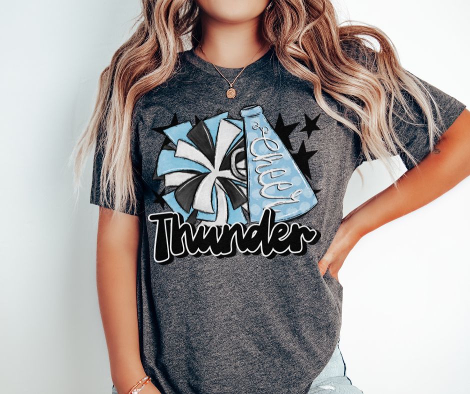 Thunder Cheer (megaphone - columbia blue/black) - DTF – BEC Print & Apparel