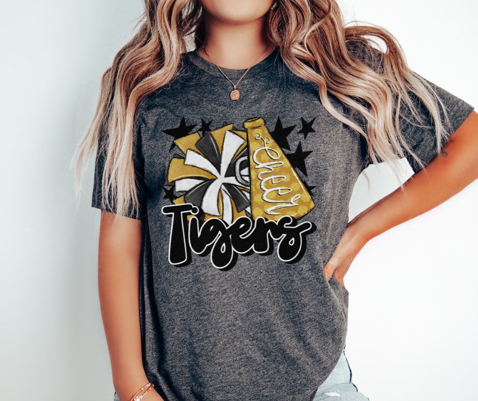 Tigers Cheer (megaphone - gold/black) - DTF – Screen Print Transfers by BEC