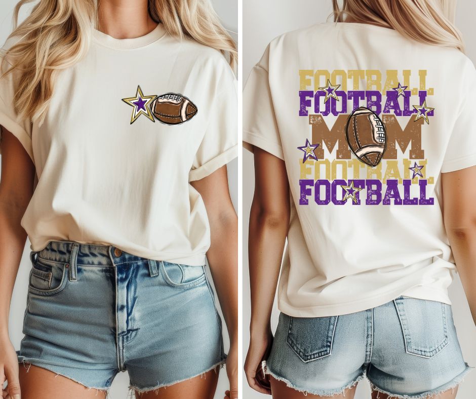 Football Mom - Vegas Gold/Purple (2-in-1 front/back design) - DTF – BEC ...